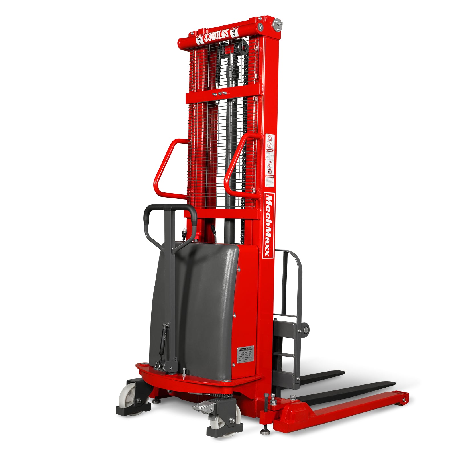 3300lbs Semi-Electric Straddle Stacker, 118" Lift, Adjustable Legs & F