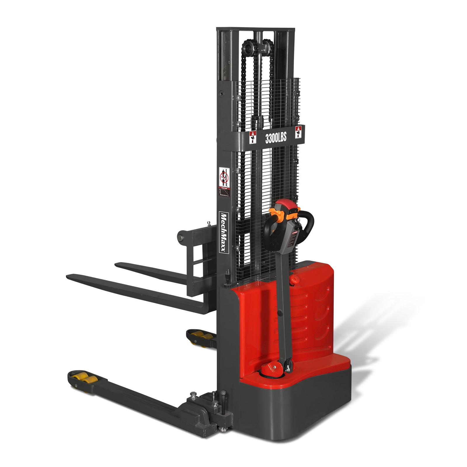 Full Electric Straddle Stacker 98'' Lift 3300lbs Capacity with Adj. Le