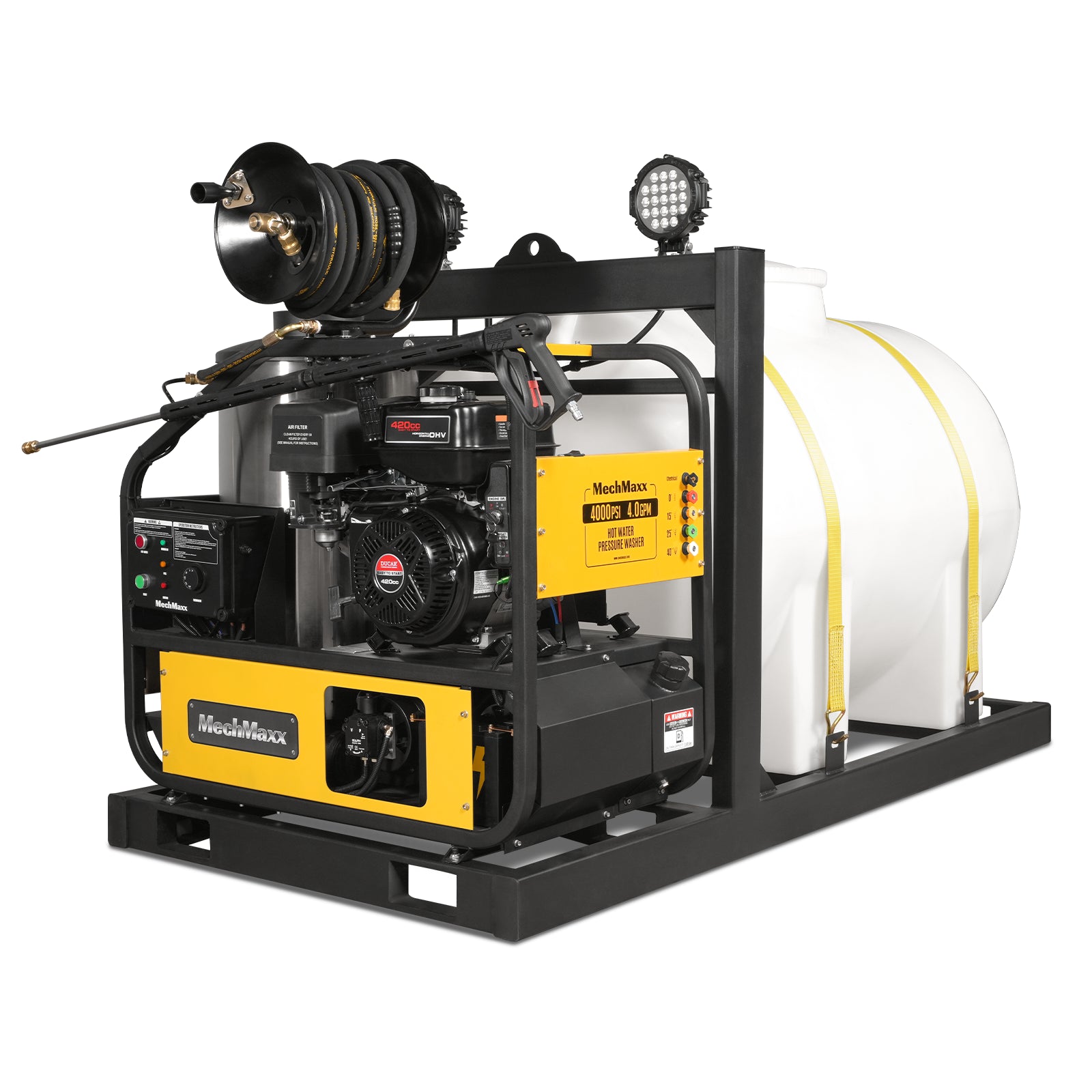 4000 PSI 4 GPM 15 HP E-Start Gas Engine Hot Water Pressure Washer Skid