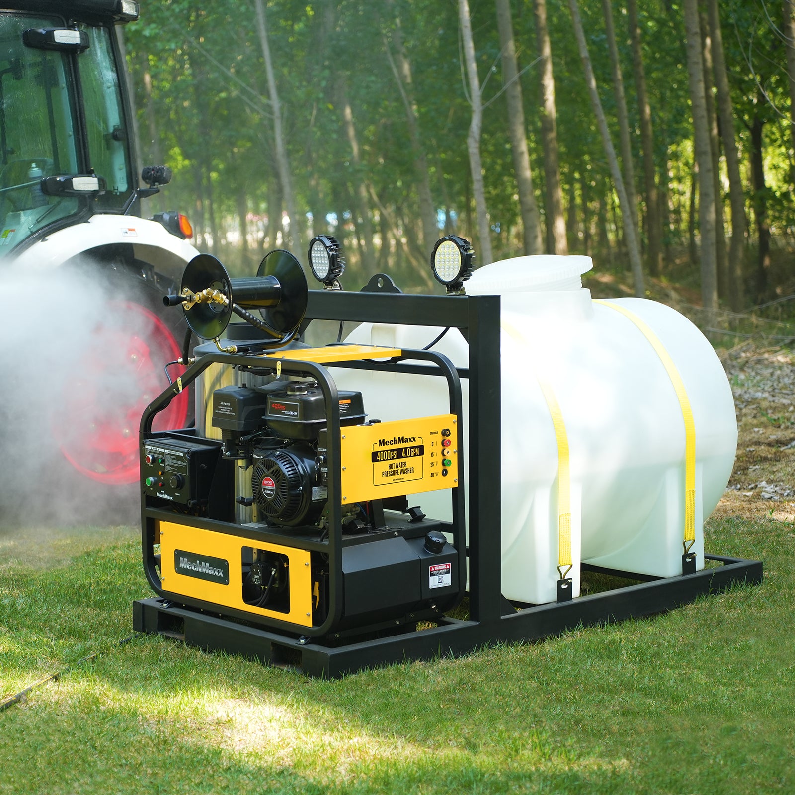 4000 PSI 4 GPM 15 HP E-Start Gas Engine Hot Water Pressure Washer Skid